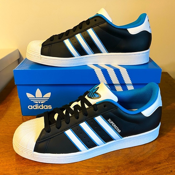 adidas | Shoes | Adidas Originals Black White Bright Blue Superstar ...